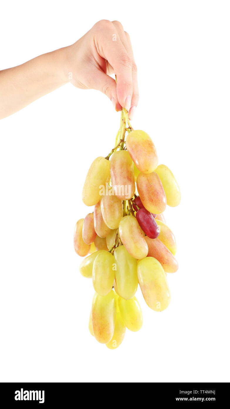 Grape in hand isolated on white Stock Photo - Alamy