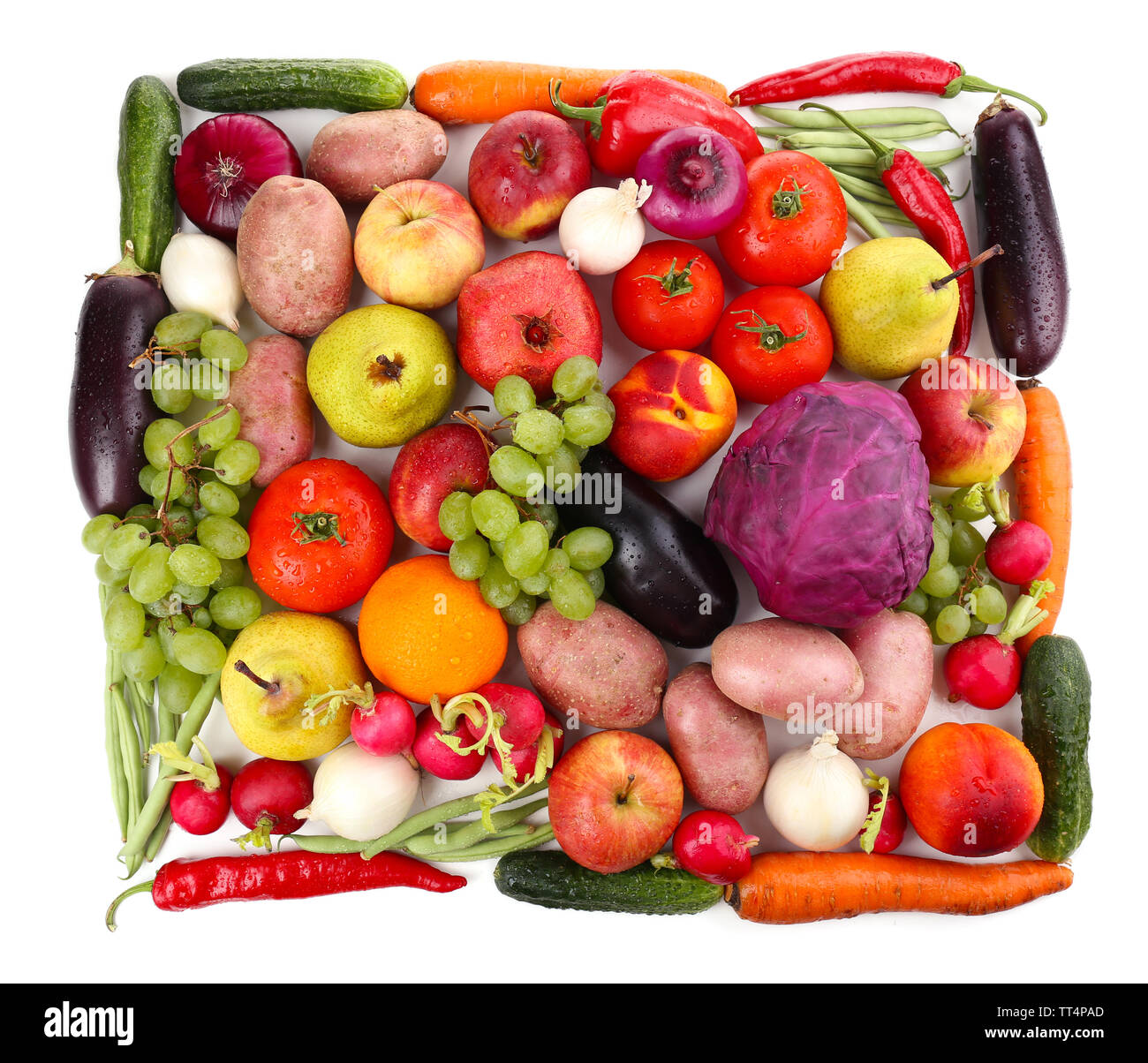 Fresh organic vegetables and fruits isolated on white Stock Photo - Alamy