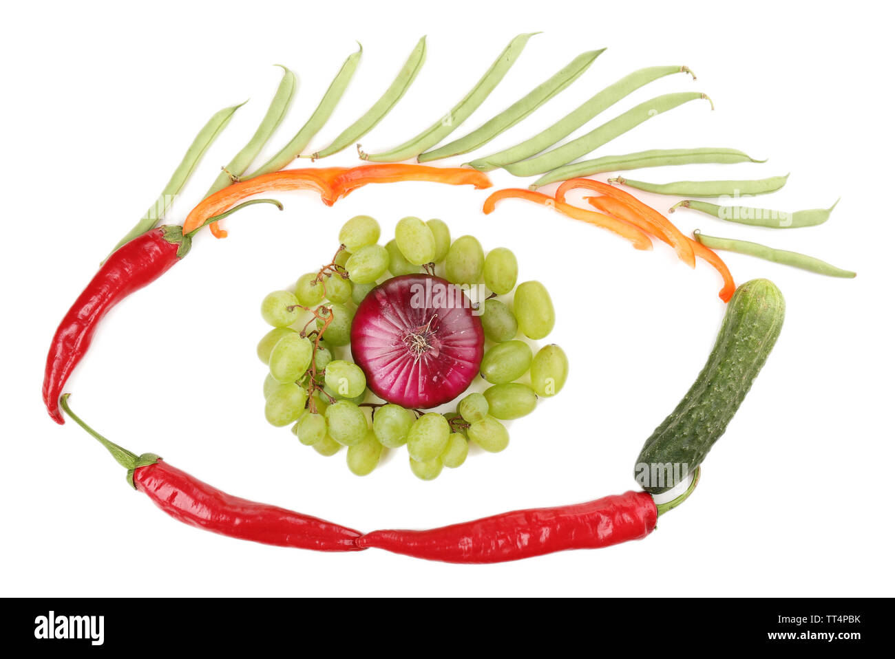 Fresh organic vegetables and fruits in shape of eye isolated on white ...