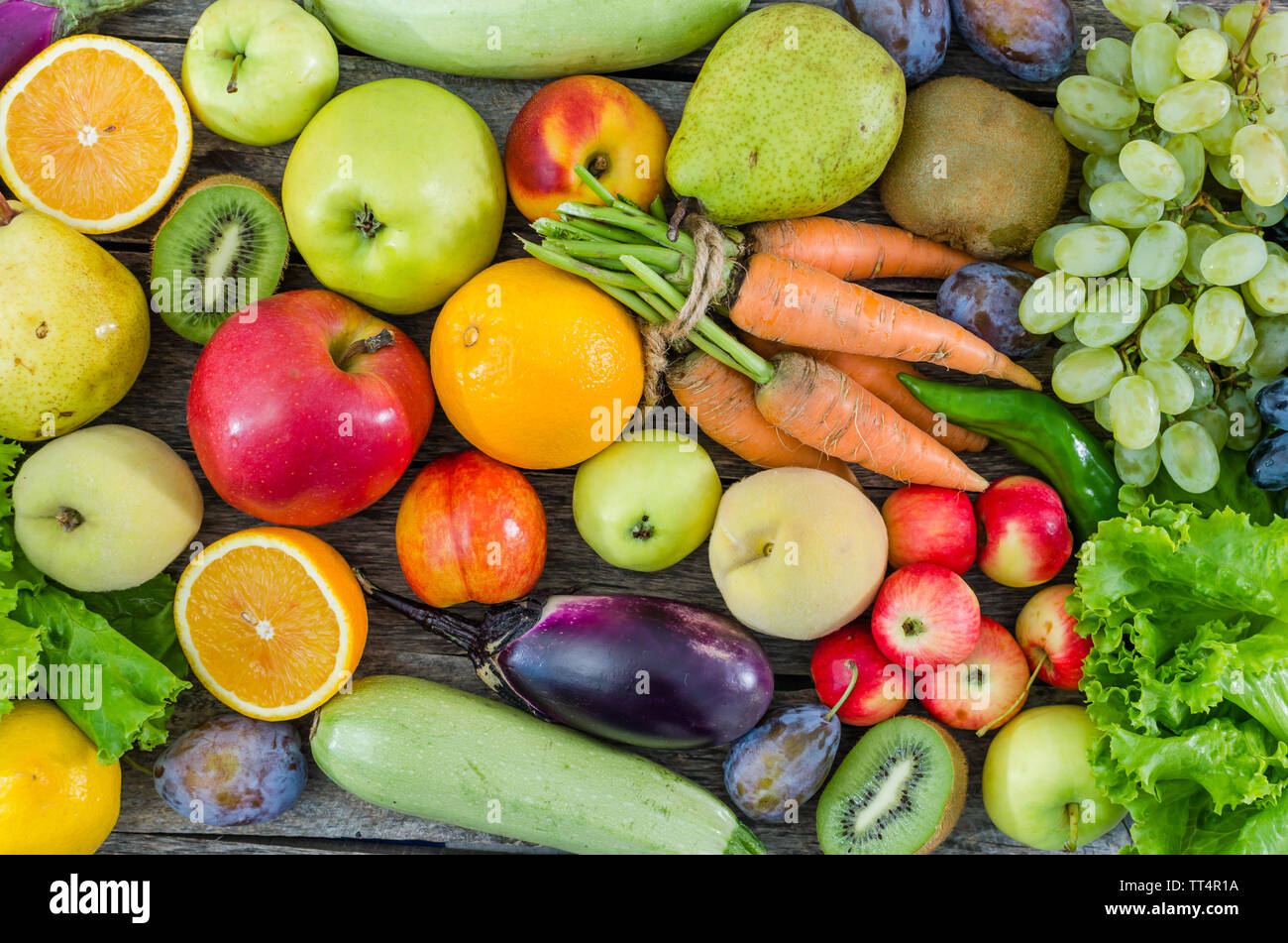 Wide variety of Fruits and vegetables closeup Stock Photo - Alamy