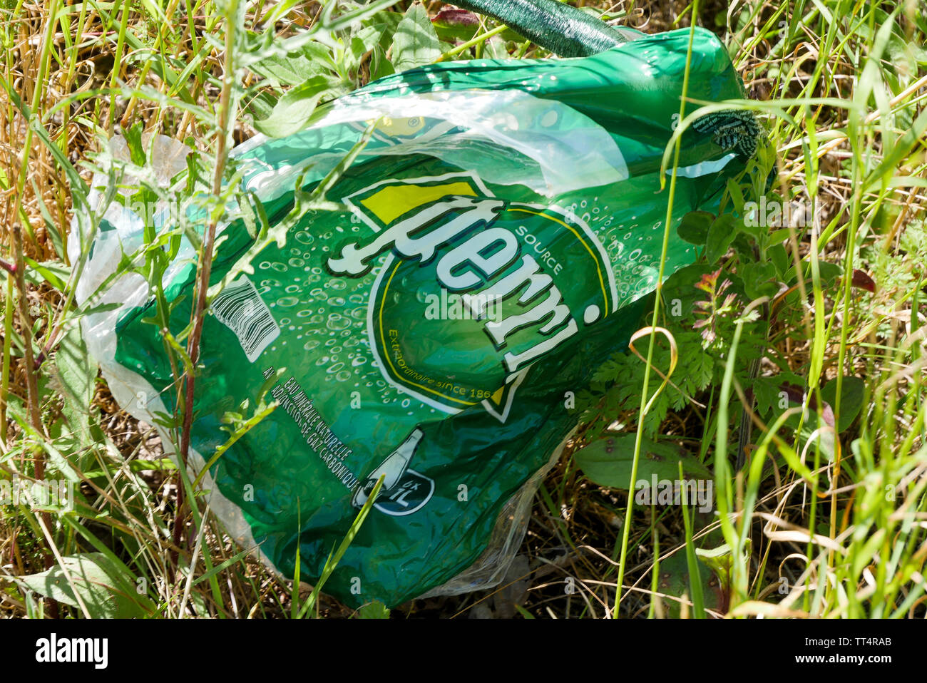 Pollution, remains of plastic film packaging, France Stock Photo - Alamy