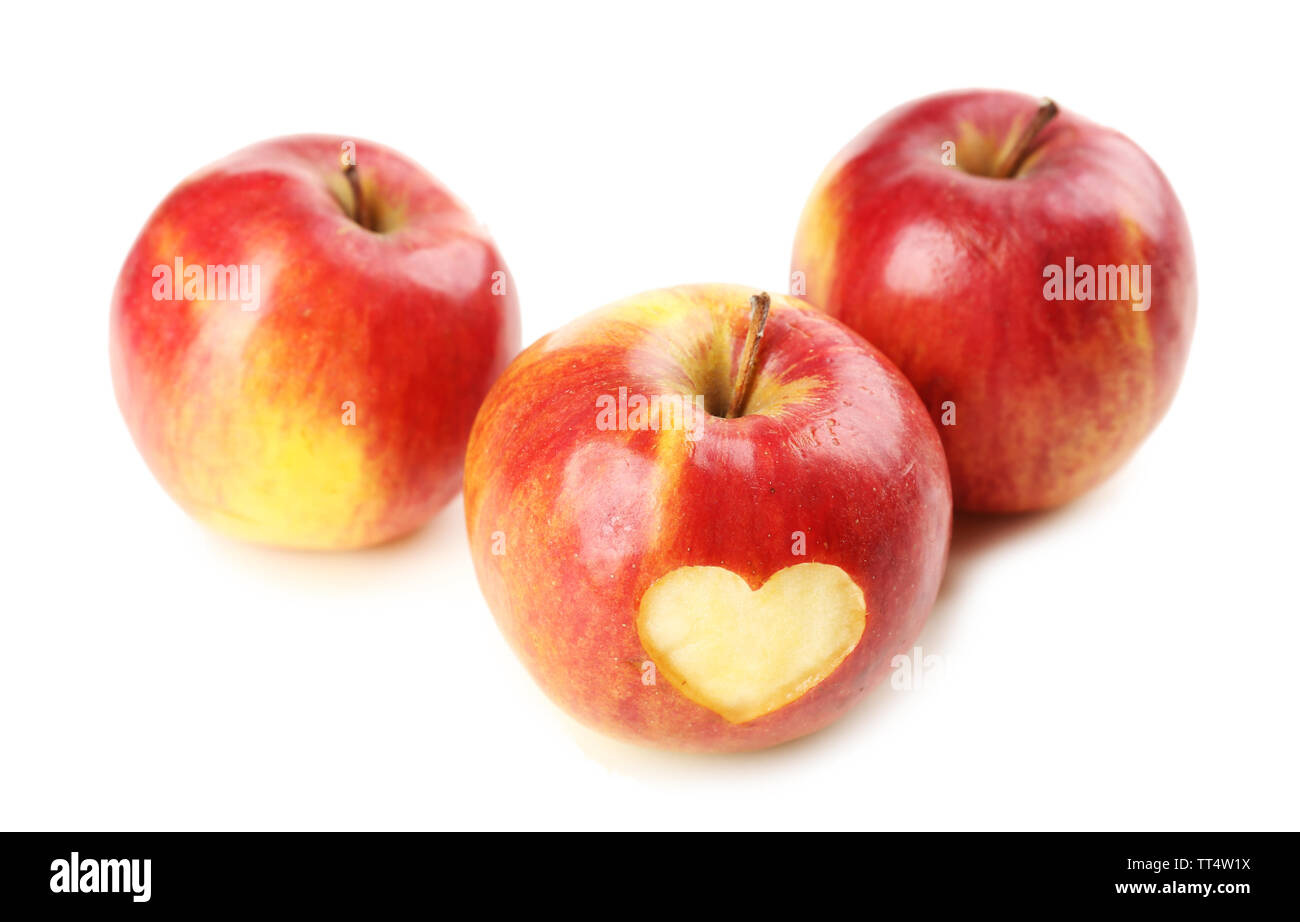 Red apple with heart isolated on white Stock Photo - Alamy