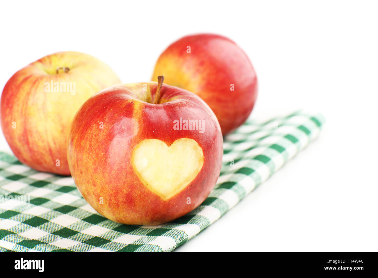 Red apple with heart isolated on white Stock Photo - Alamy