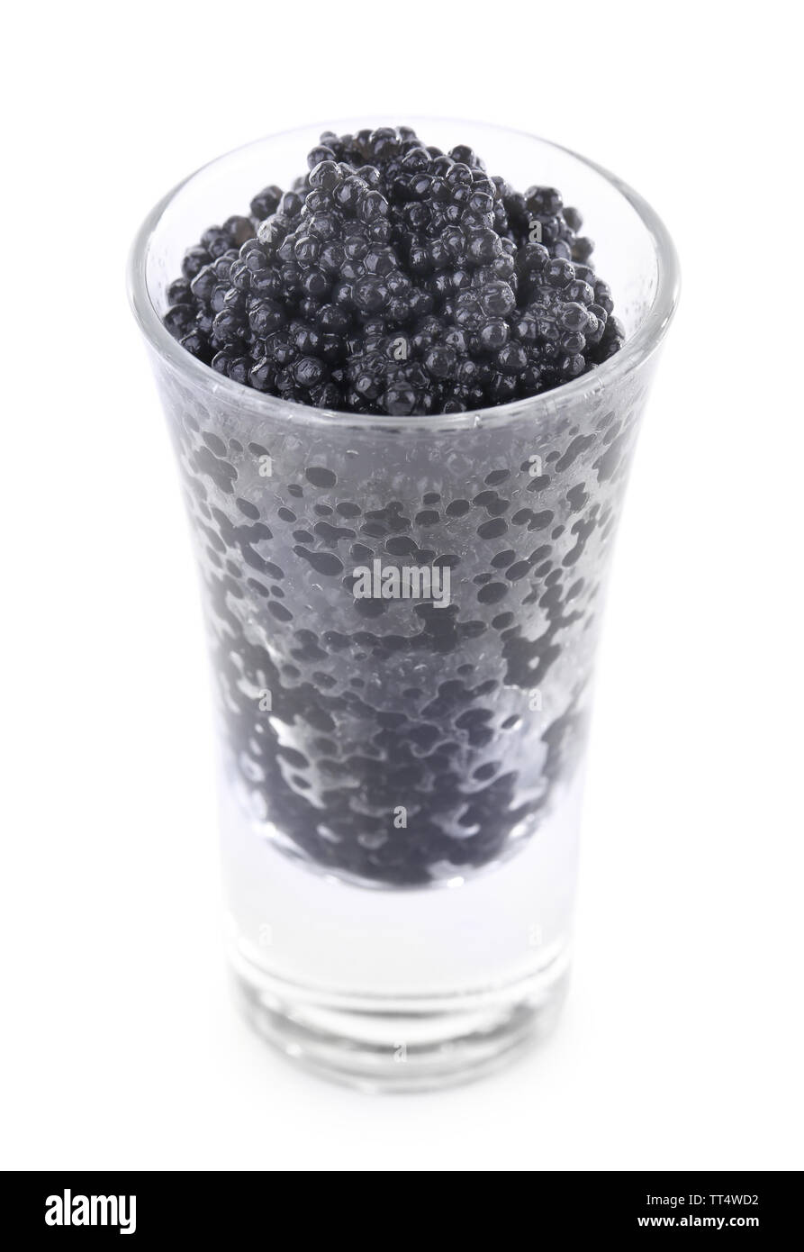 Glass of black caviar isolated on white Stock Photo - Alamy