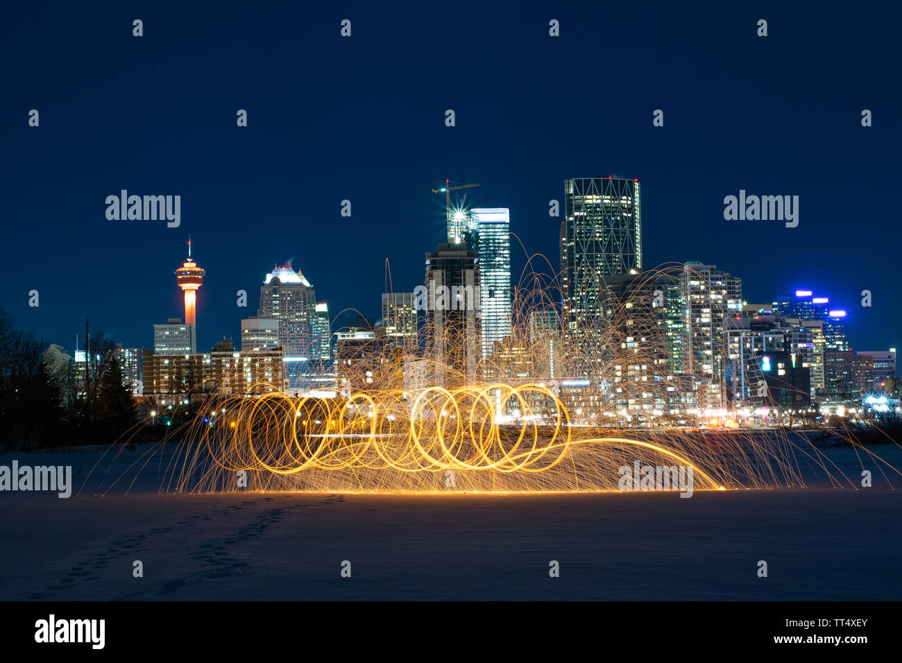 Calgary, Alberta. City Scape Long Exposure Done on Frozen River ...