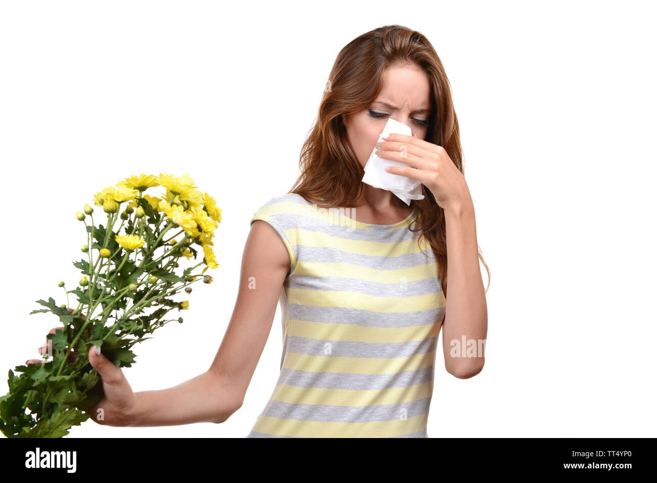 Young girl with allergy isolated on white Stock Photo - Alamy