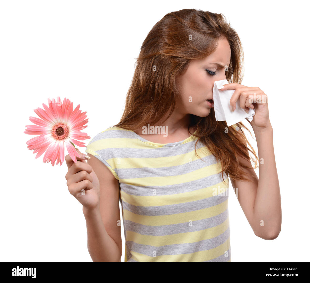 Young girl with allergy isolated on white Stock Photo - Alamy