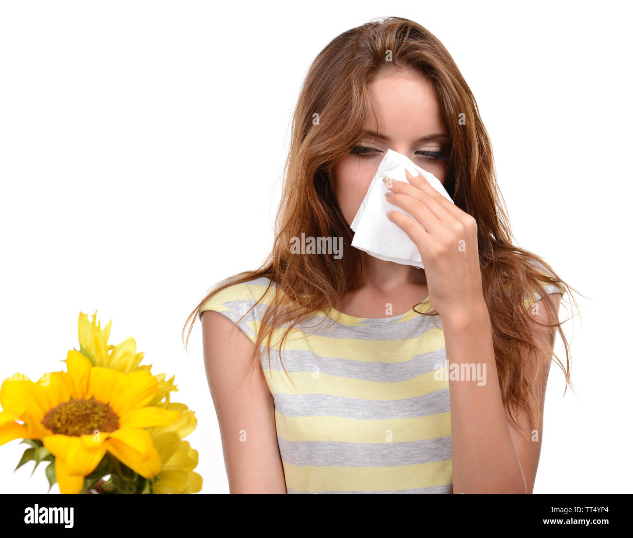 Young girl with allergy isolated on white Stock Photo - Alamy