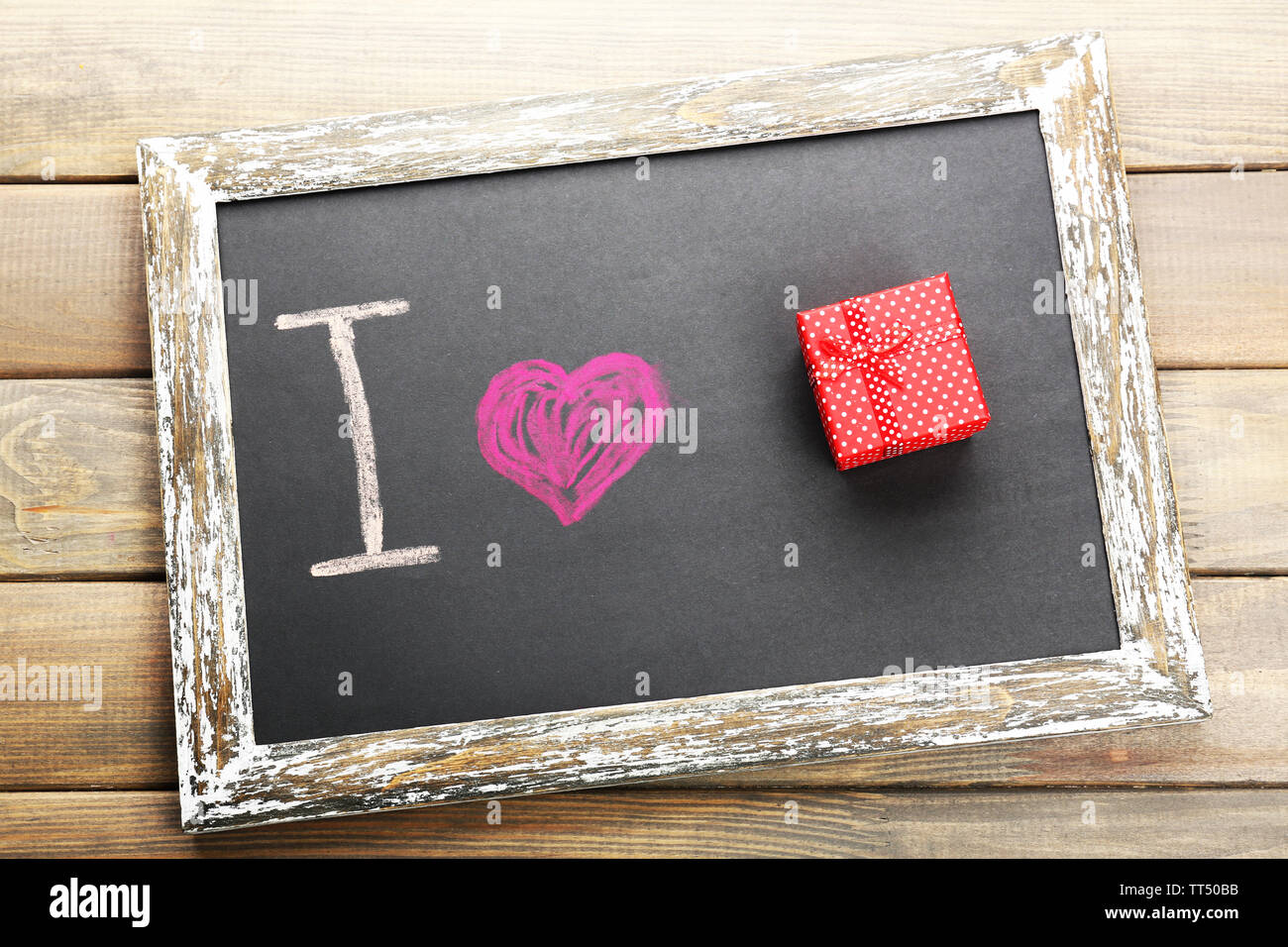 I love gifts written on chalkboard, close-up Stock Photo - Alamy