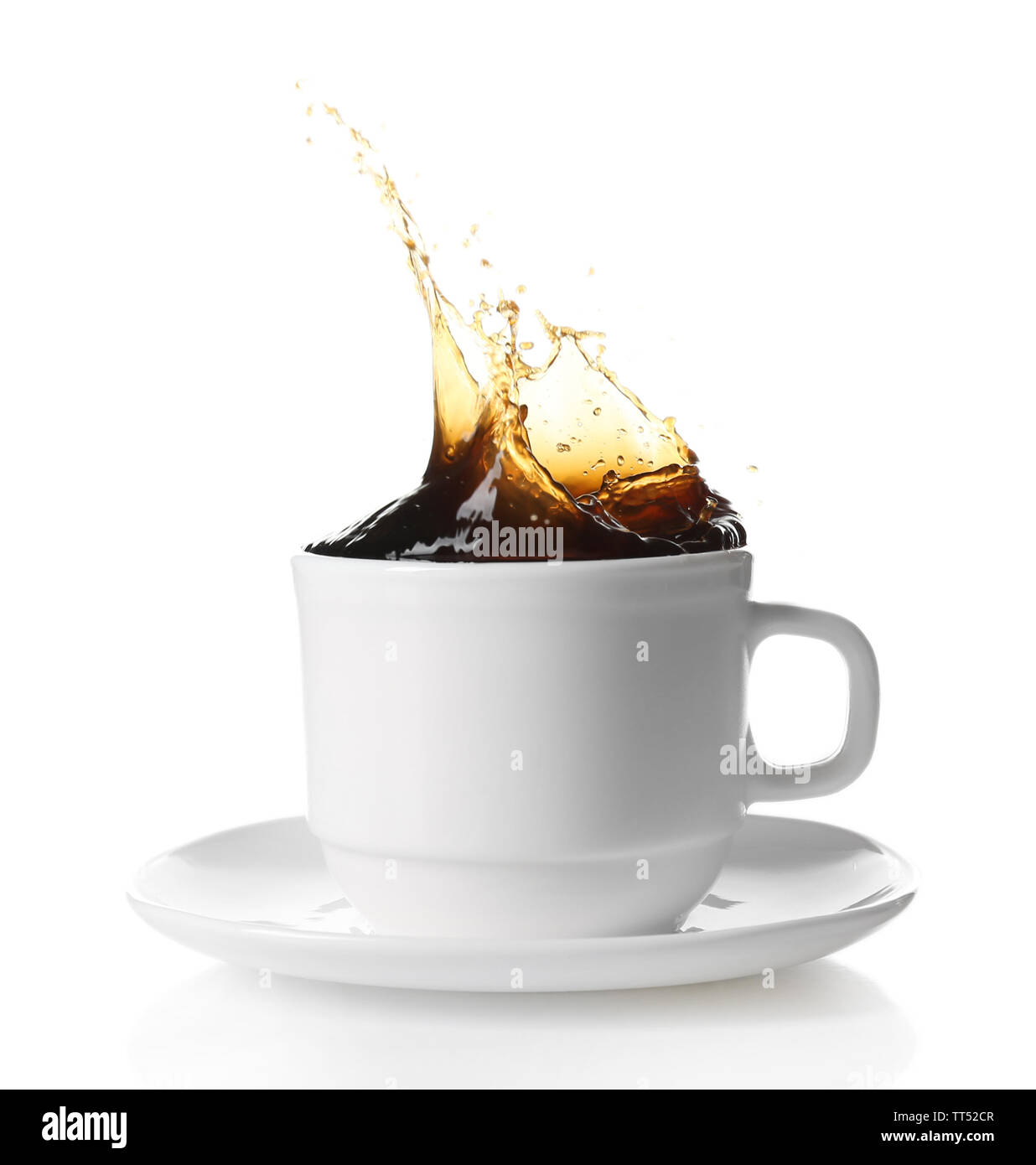 Cup of coffee with splashes, isolated on white Stock Photo - Alamy