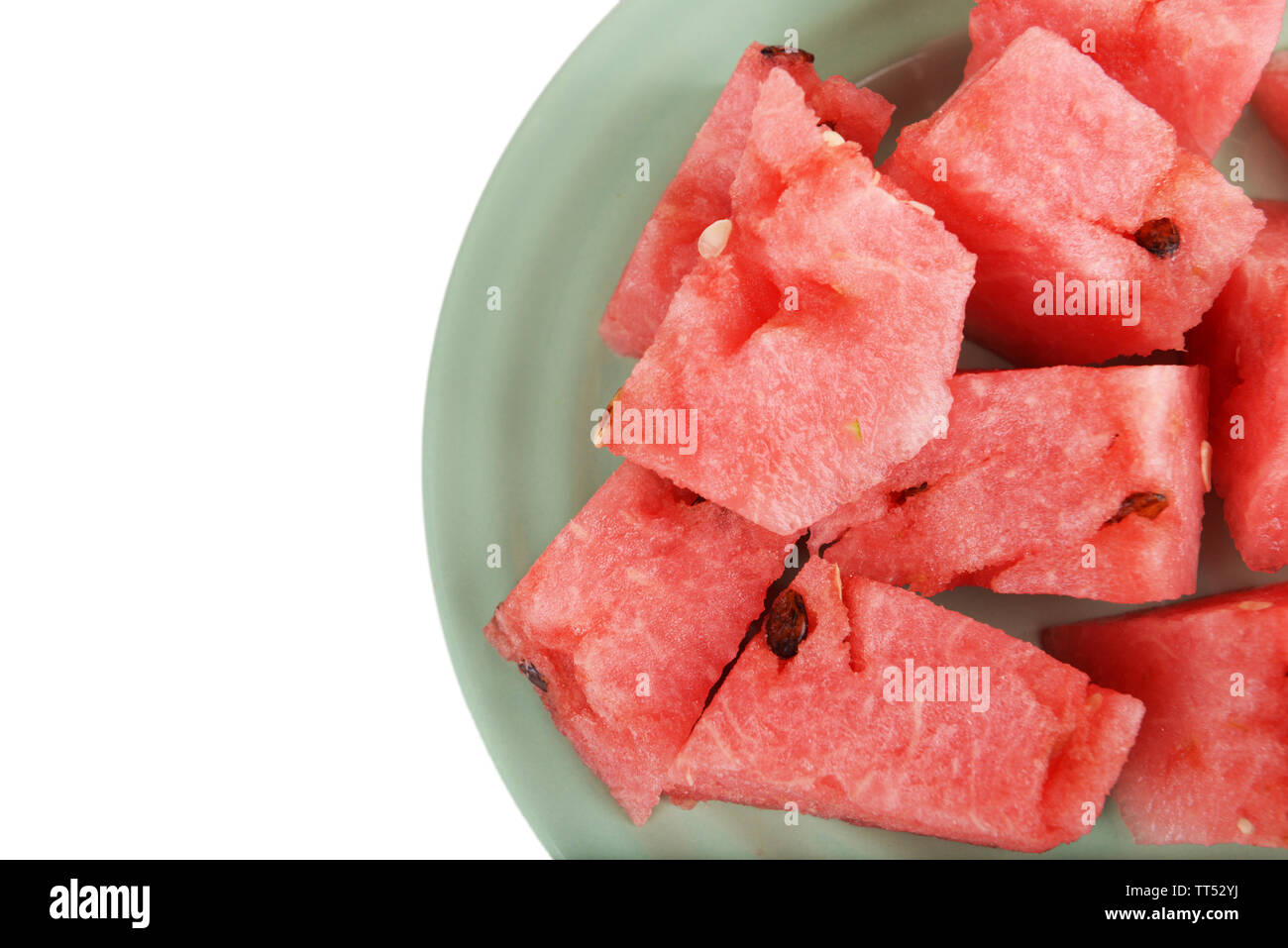 Slices of watermelon on plate isolated on white Stock Photo - Alamy