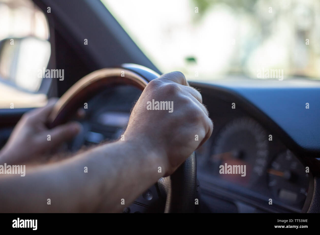 Mens hand on wheel trip hi-res stock photography and images - Alamy