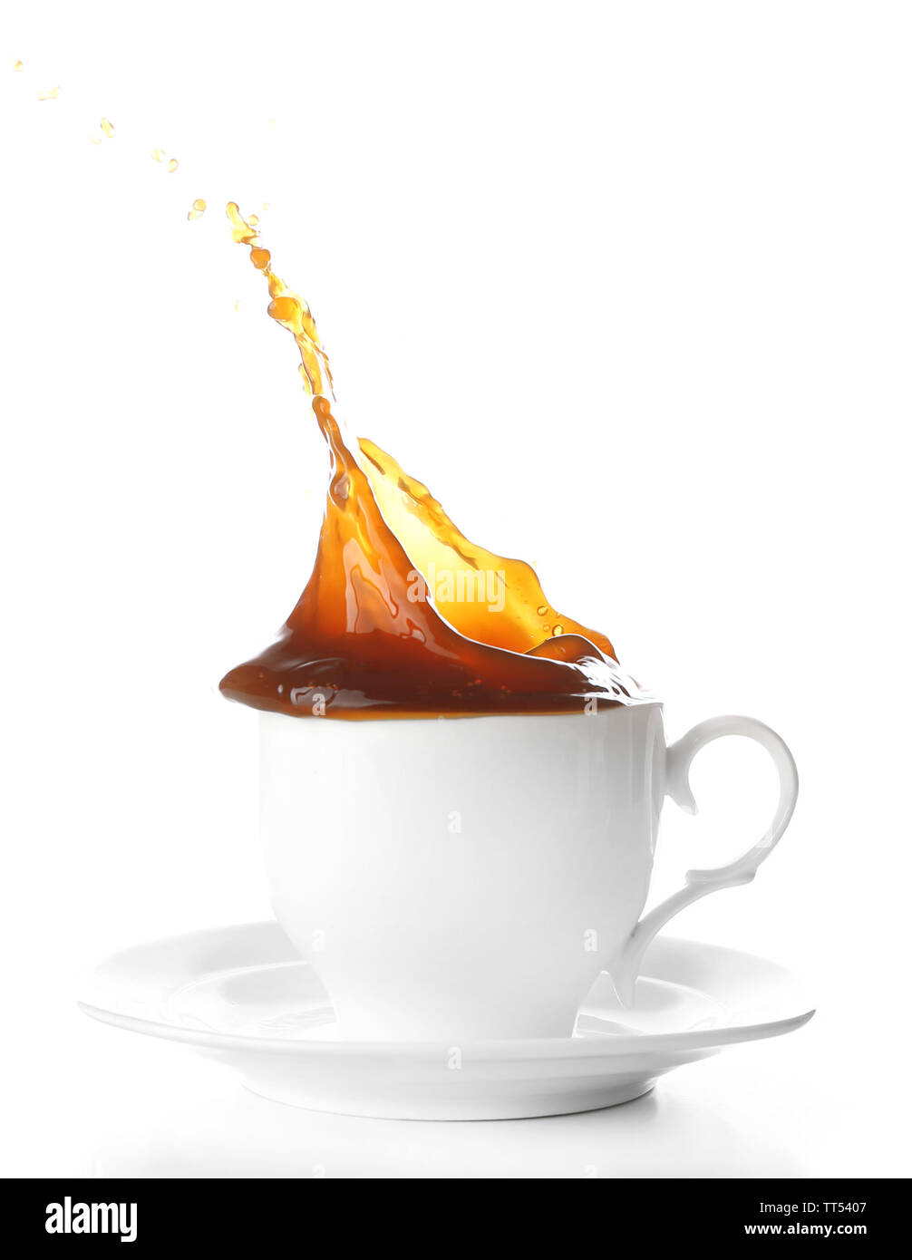 Cup of coffee with splashes, isolated on white Stock Photo - Alamy
