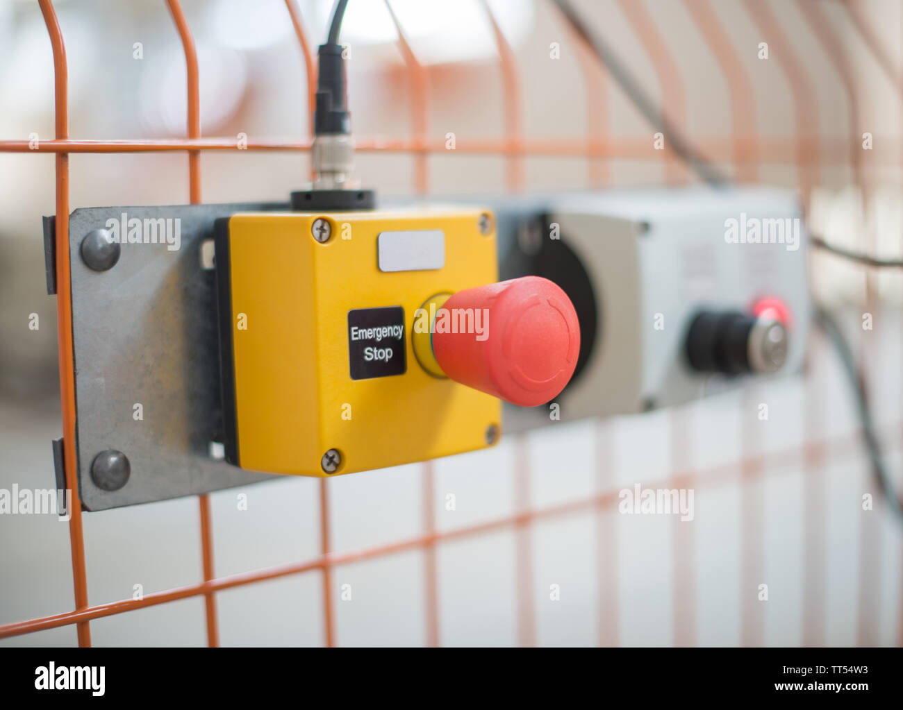 The red button is for emergency stop equipment Stock Photo - Alamy