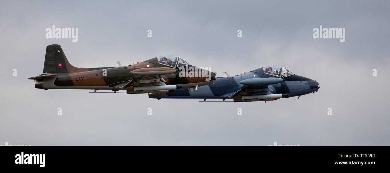 British Aircraft Corporation 167 Strikemaster pair flypast at Duxford ...