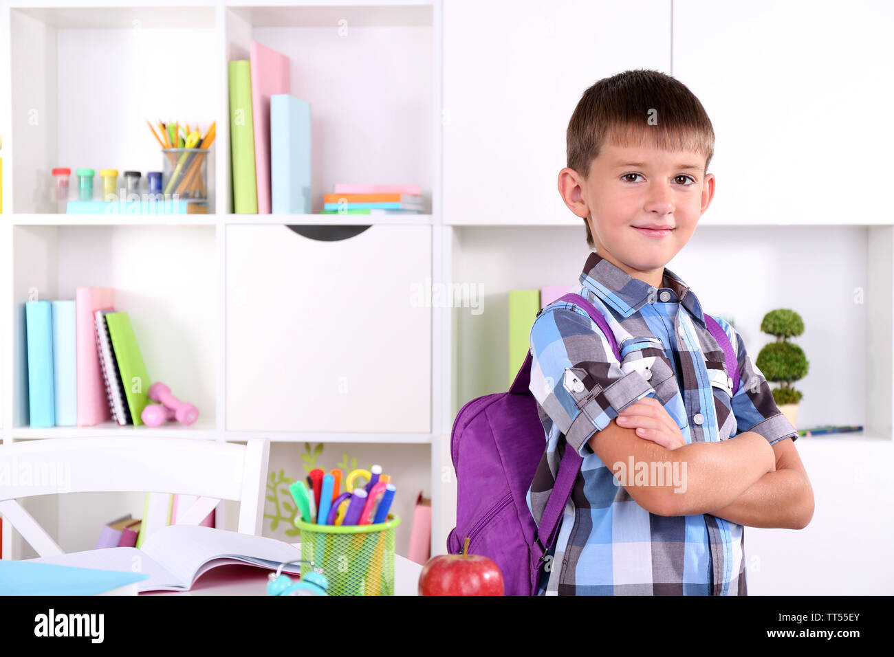 Schoolboy in classroom Stock Photo - Alamy