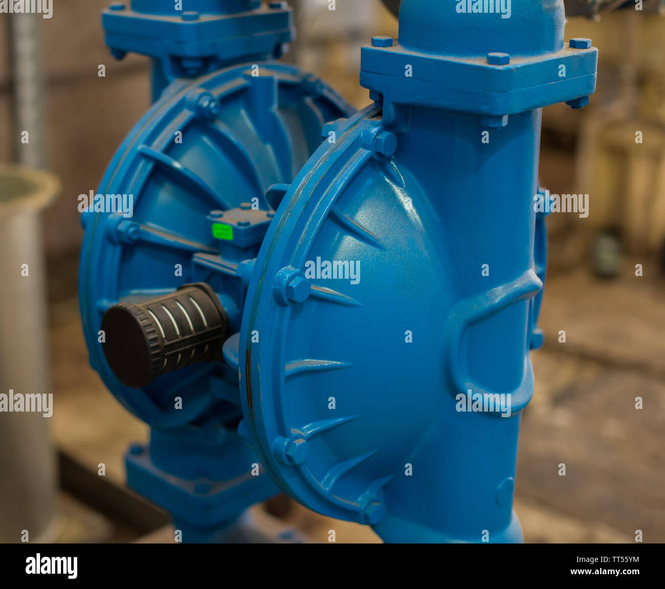 Diaphragm pump (membrane pump) in petrochemical plant. Selective focus ...