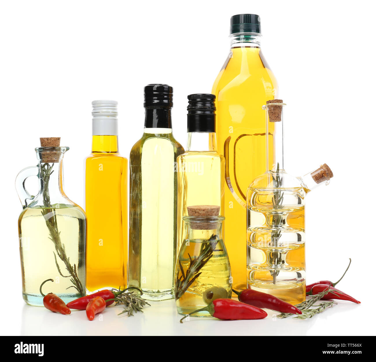 Different sorts of cooking oil, isolated on white Stock Photo - Alamy