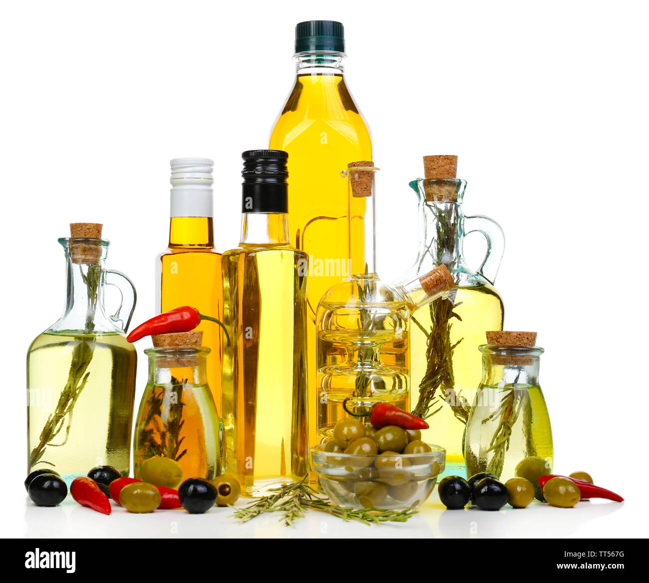 Different sorts of cooking oil, isolated on white Stock Photo - Alamy