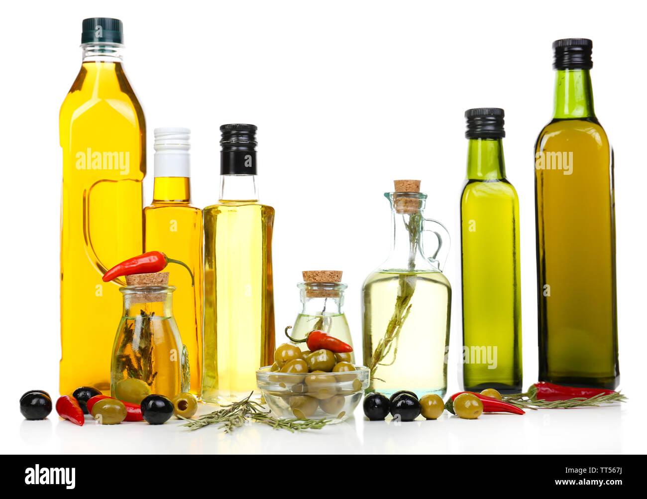 Different sorts of cooking oil, isolated on white Stock Photo - Alamy