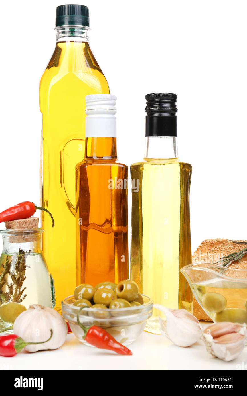 Different sorts of cooking oil, isolated on white Stock Photo - Alamy