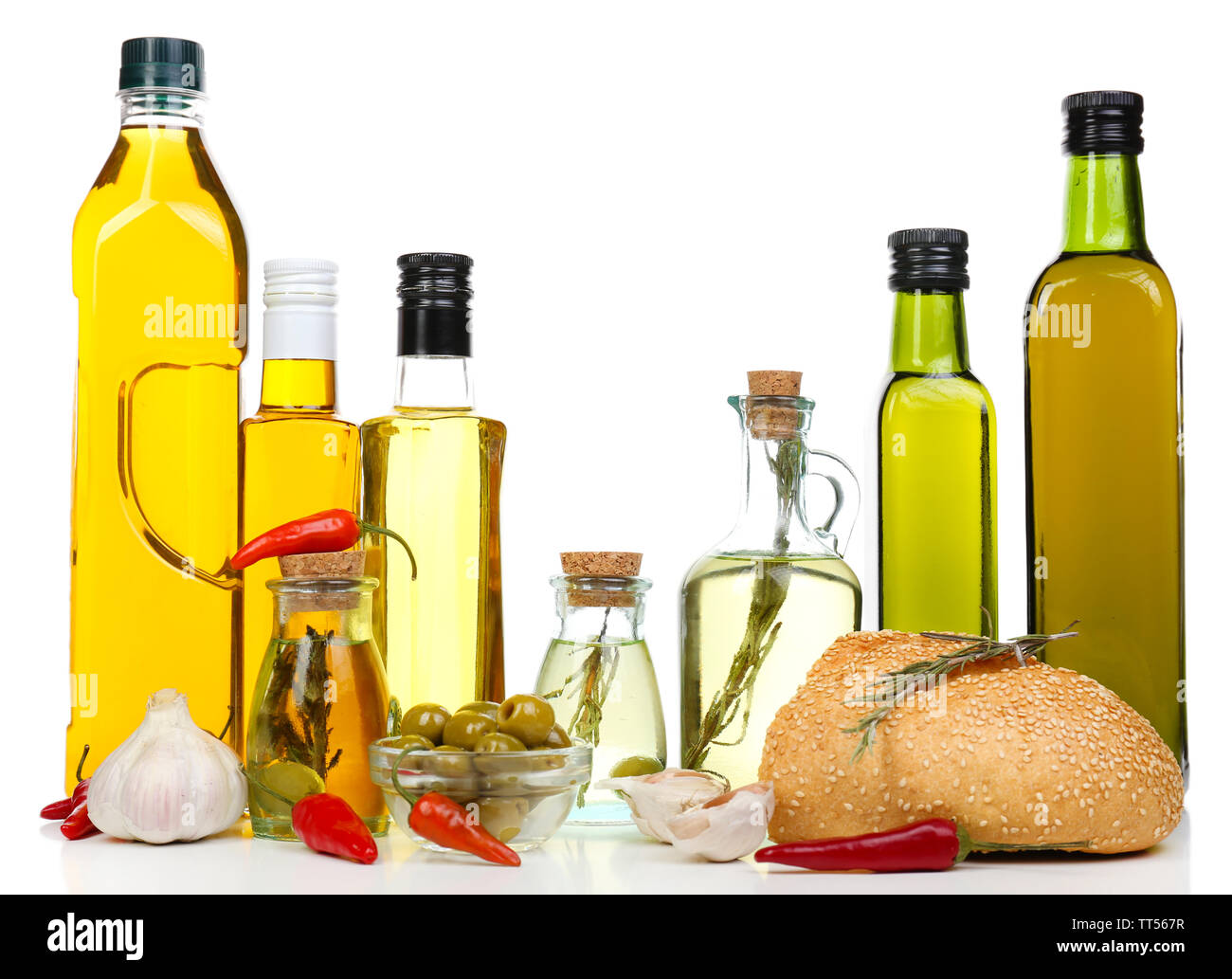 Different sorts of cooking oil, isolated on white Stock Photo - Alamy