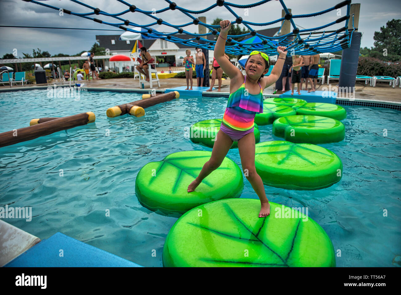 UNITED STATES - August 8, 2016: Franklin Park Pool swimmers enjoy the ...