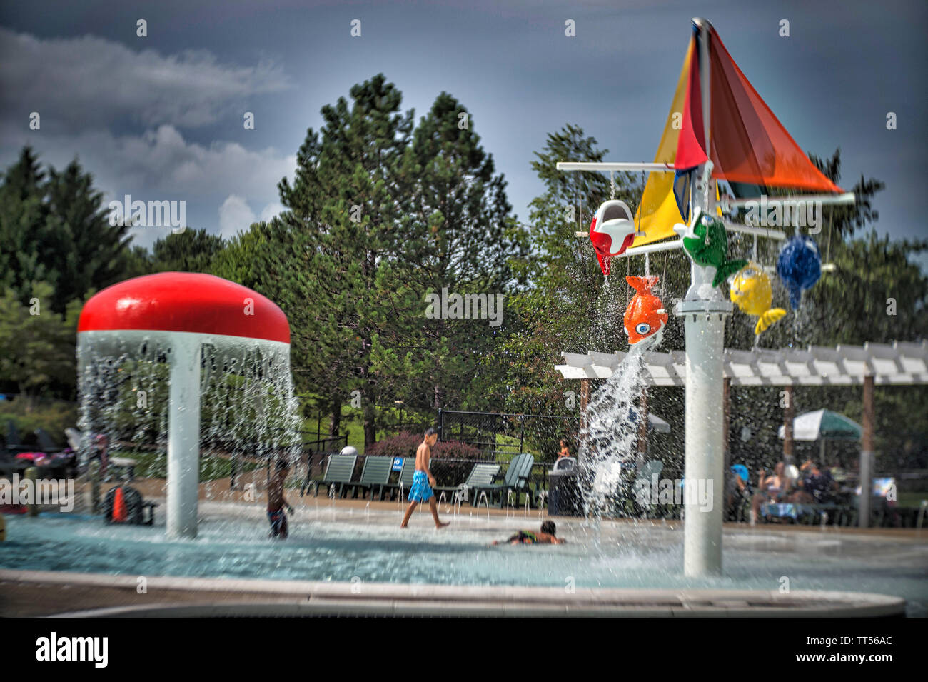 UNITED STATES - August 8, 2016: Franklin Park Pool swimmers enjoy the ...