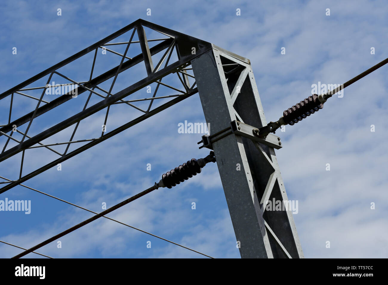 An electrical construction over a rail road Stock Photo - Alamy