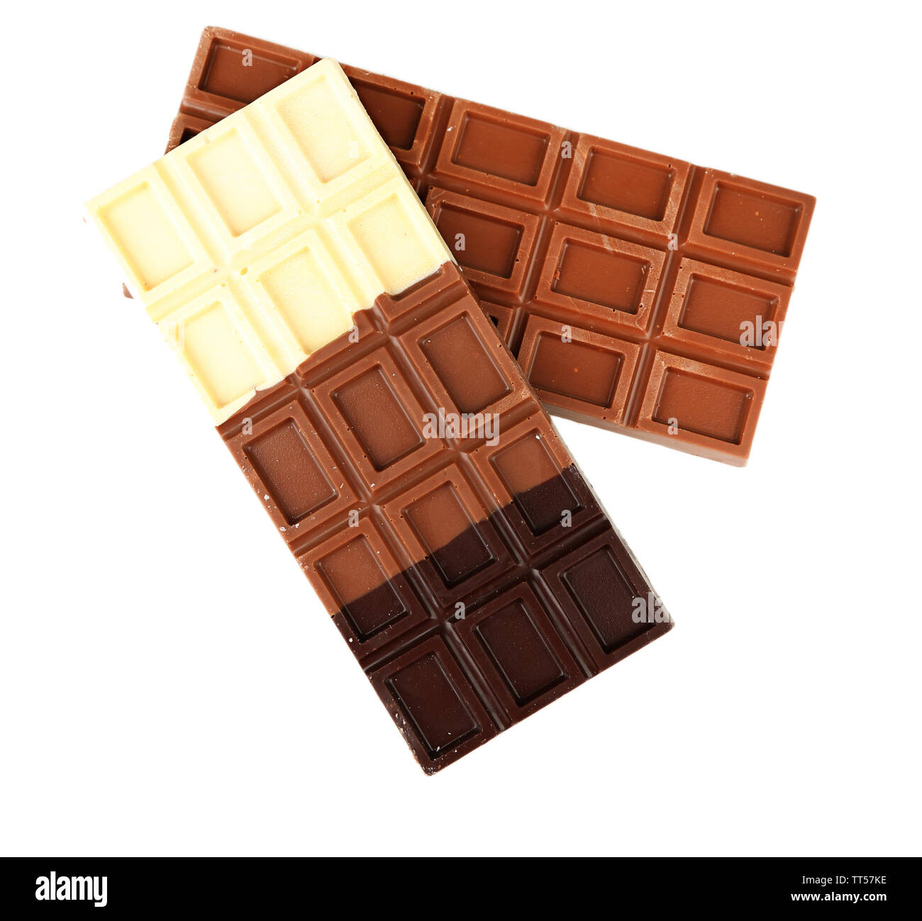 Chocolate bars isolated on white Stock Photo - Alamy