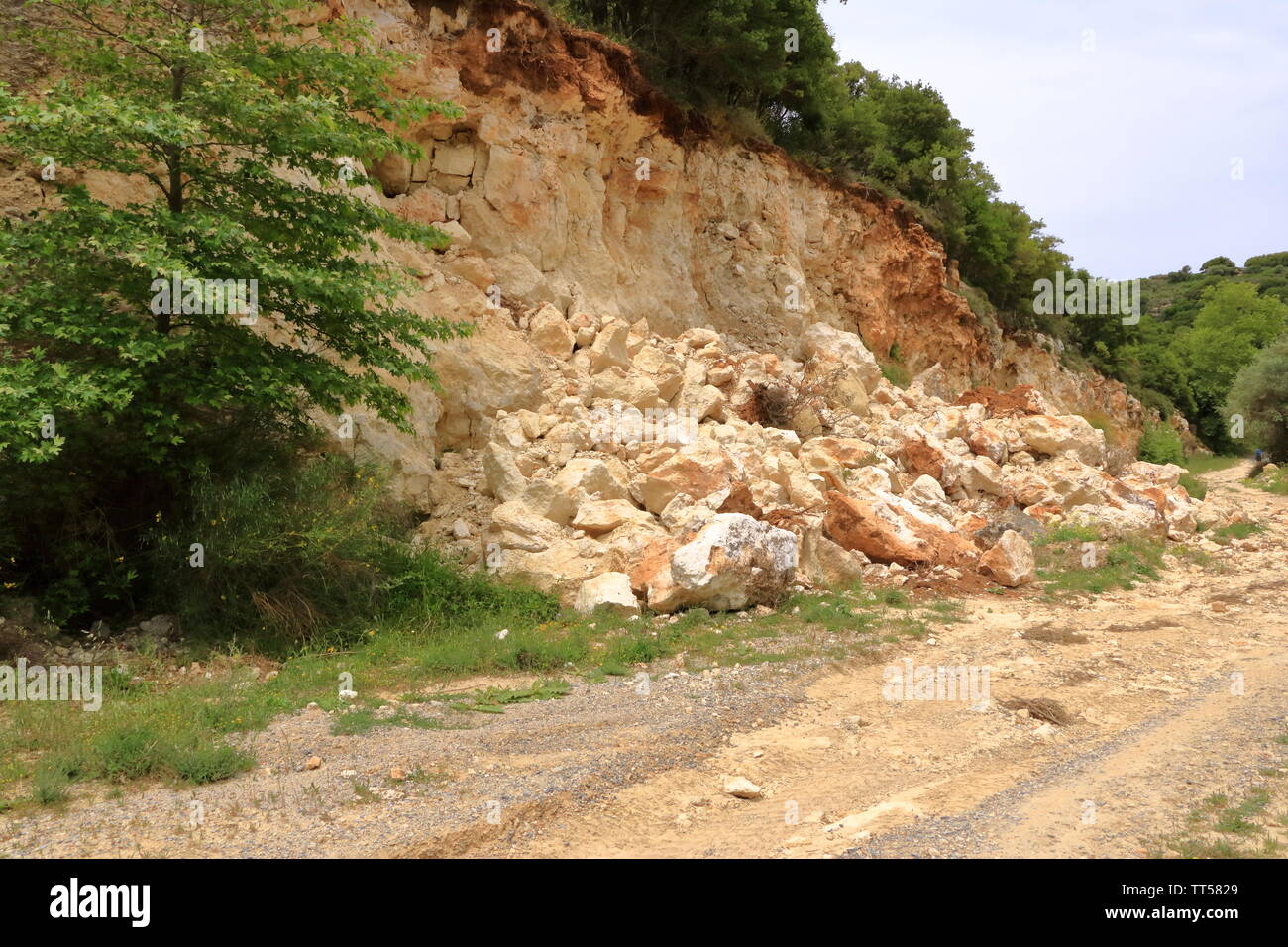 Danger falling rocks in Crete in Greece, Europe Stock Photo - Alamy