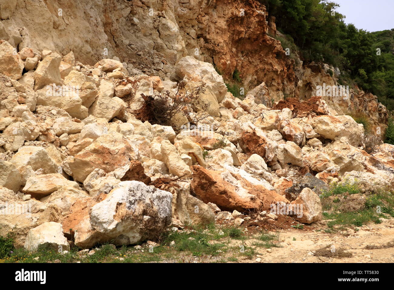 Danger falling rocks in Crete in Greece, Europe Stock Photo - Alamy