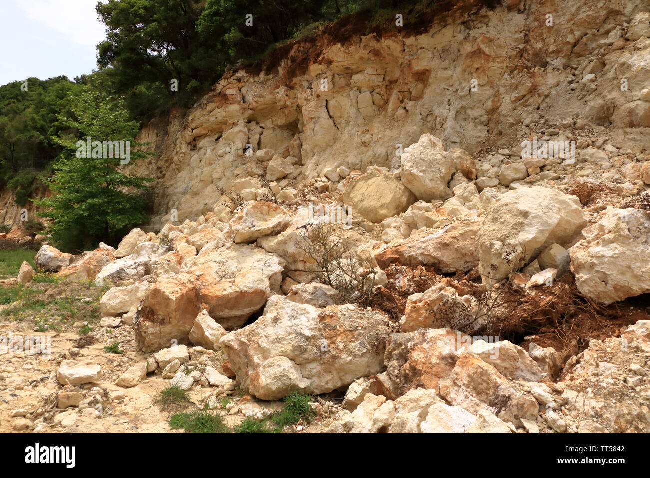 Danger falling rocks in Crete in Greece, Europe Stock Photo - Alamy