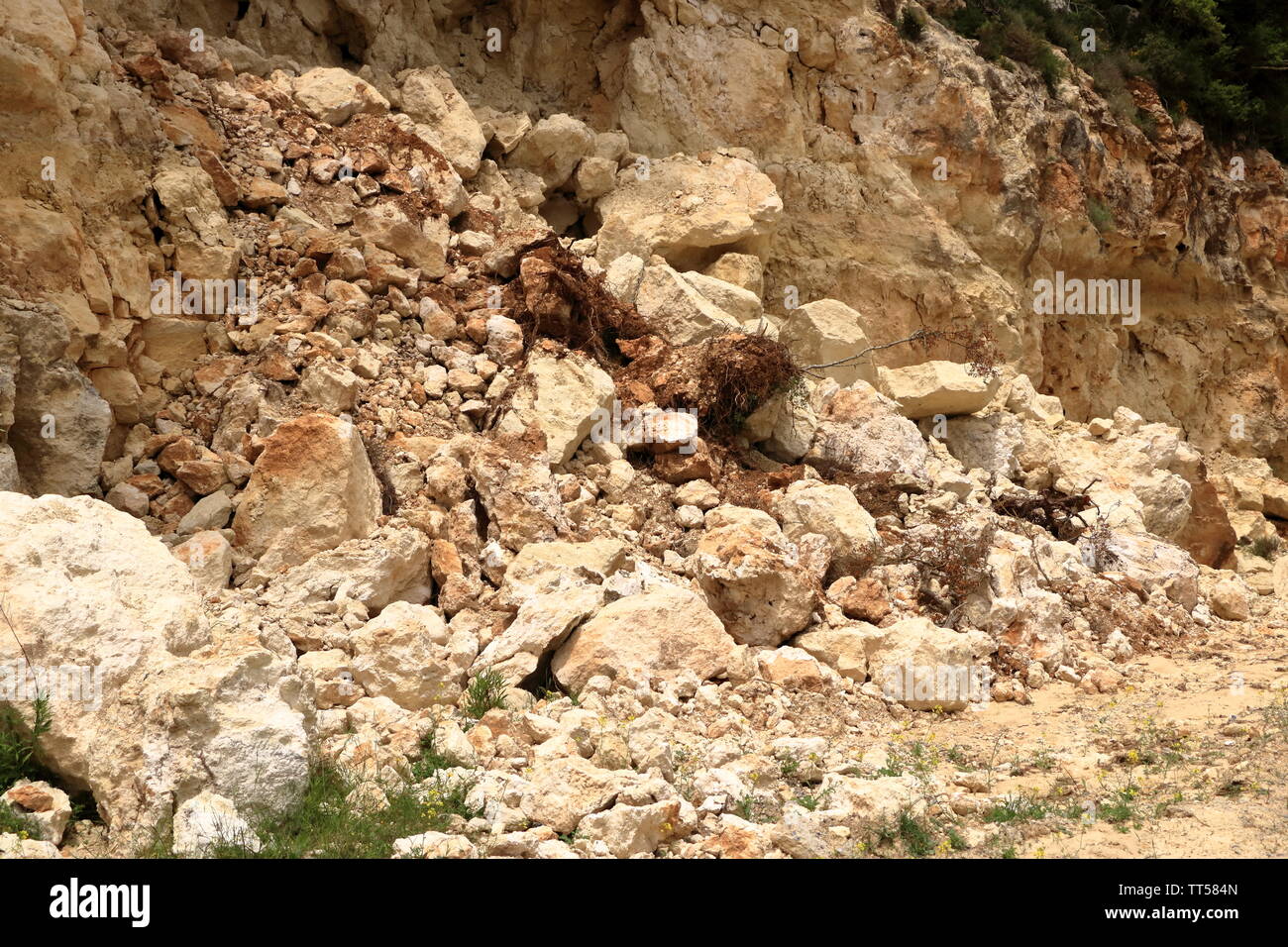 Danger falling rocks in Crete in Greece, Europe Stock Photo - Alamy