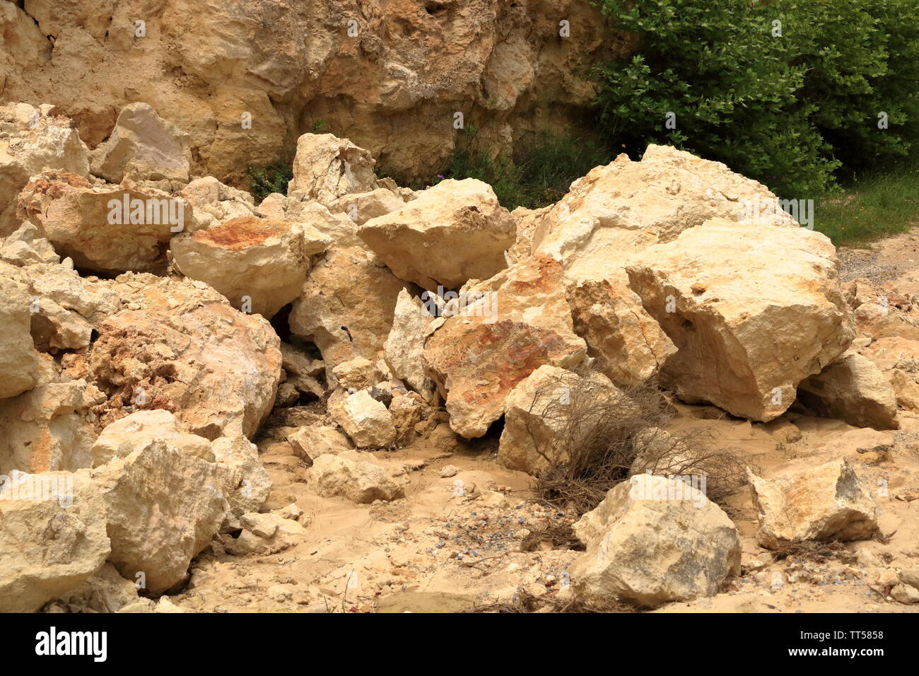 Danger falling rocks in Crete in Greece, Europe Stock Photo - Alamy