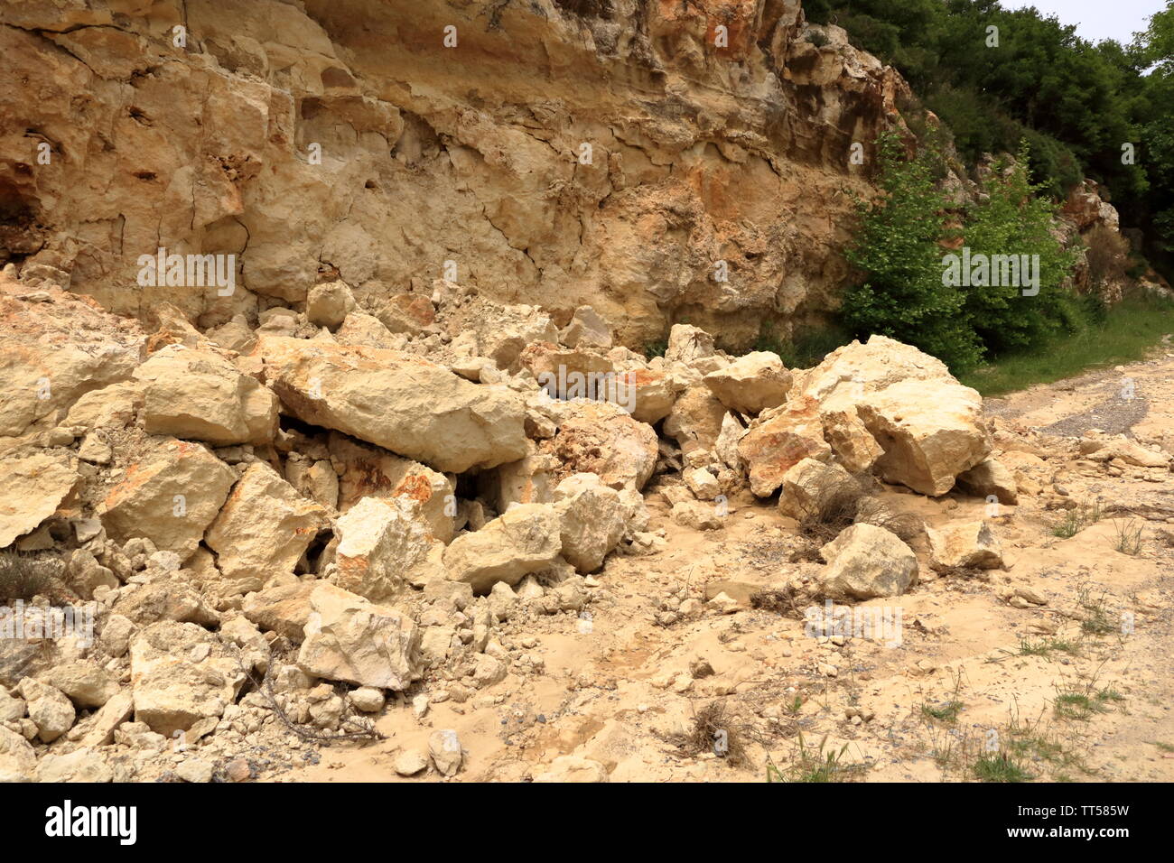 Danger falling rocks in Crete in Greece, Europe Stock Photo - Alamy