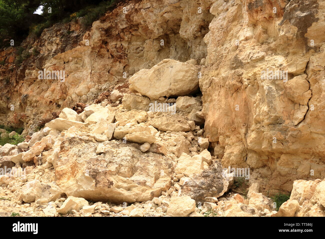 Danger falling rocks in Crete in Greece, Europe Stock Photo - Alamy