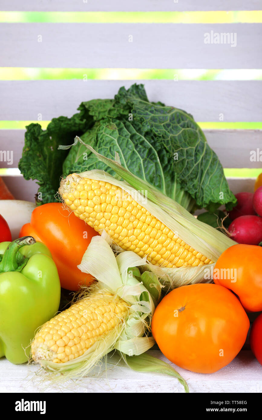 Vegetables in white wooden box Stock Photo - Alamy