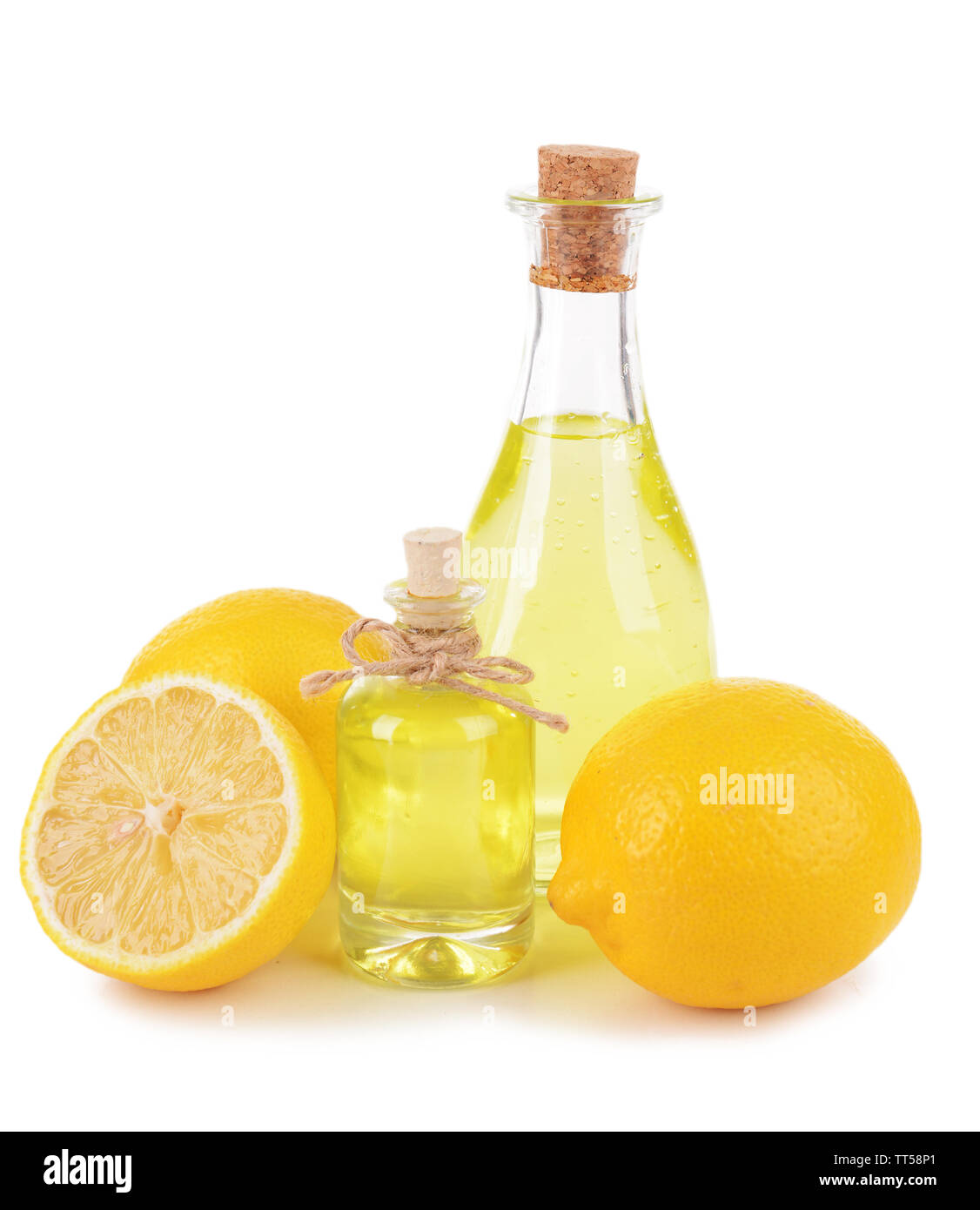 Lemon oil isolated on white Stock Photo - Alamy