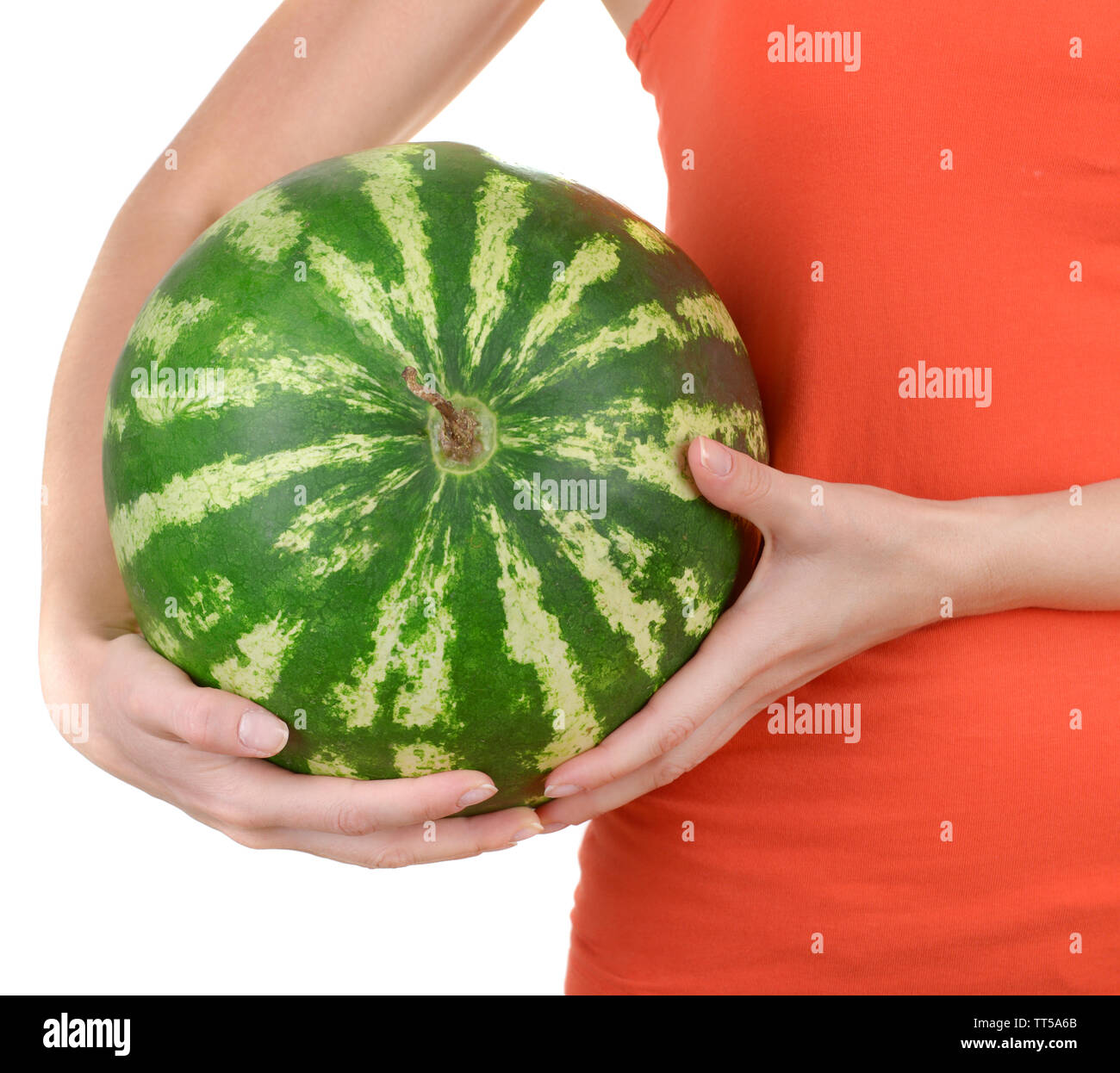 Woman holding watermelon isolated on white Stock Photo - Alamy