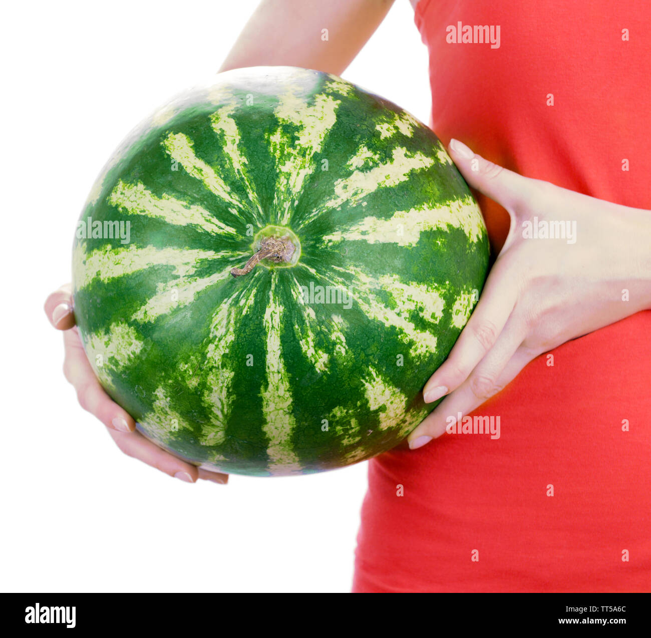 Woman holding watermelon isolated on white Stock Photo - Alamy