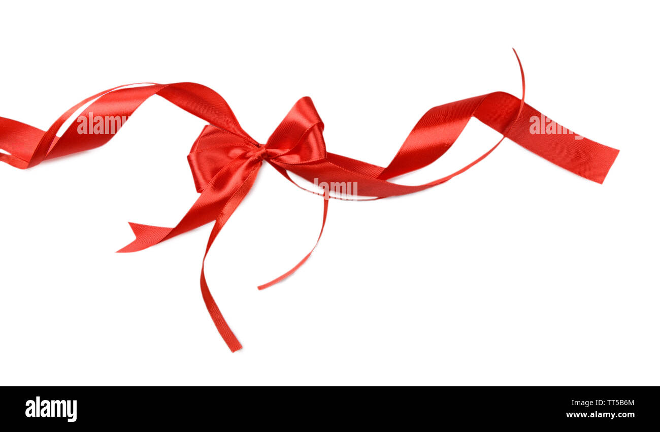 Shiny red ribbon with bow isolated on white Stock Photo - Alamy