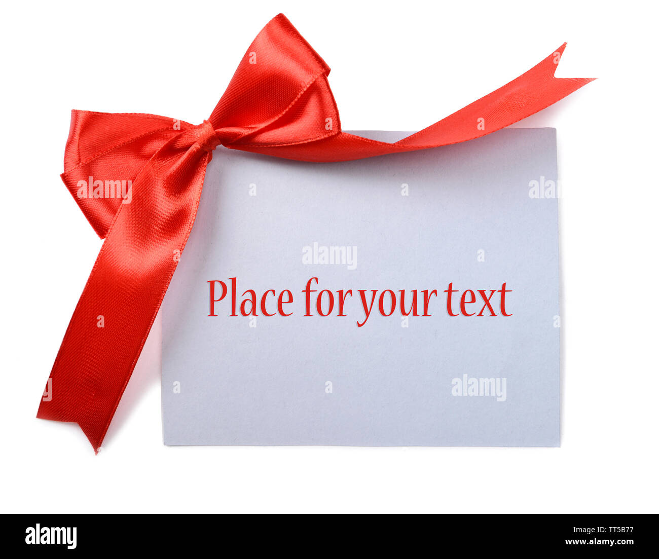 Shiny red ribbon with card isolated on white Stock Photo - Alamy