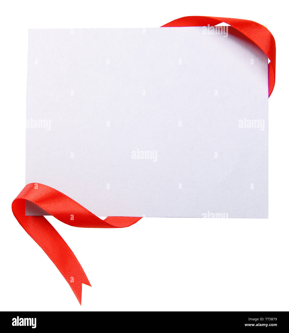 Shiny red ribbon with card isolated on white Stock Photo - Alamy