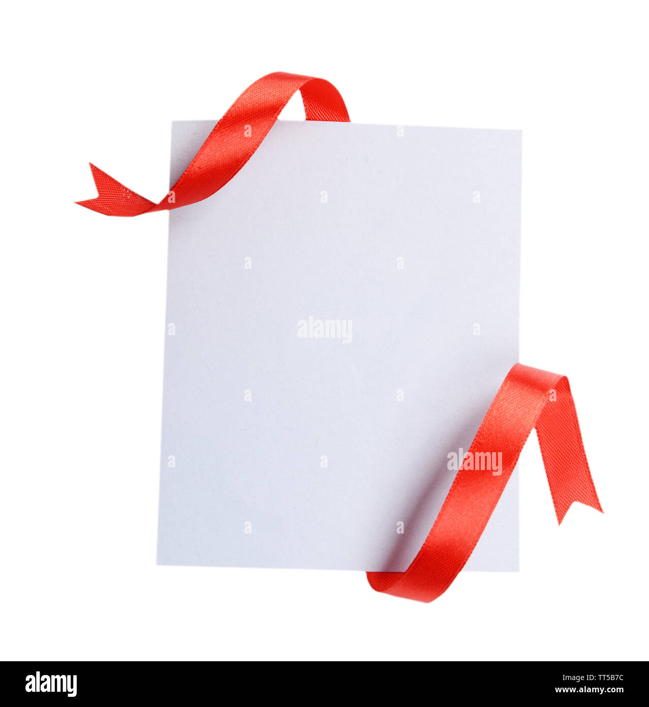 Shiny red ribbon with card isolated on white Stock Photo - Alamy