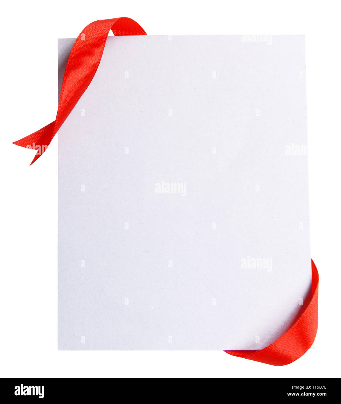Shiny red ribbon with card isolated on white Stock Photo - Alamy