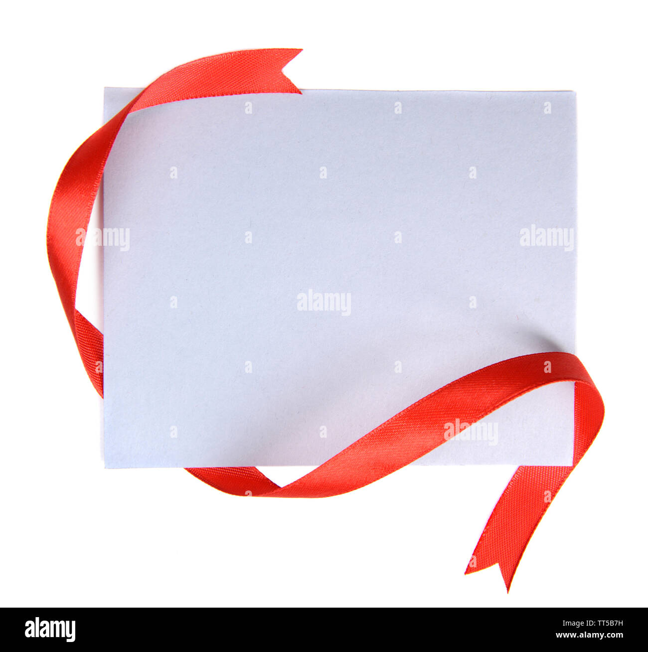 Shiny red ribbon with card isolated on white Stock Photo - Alamy