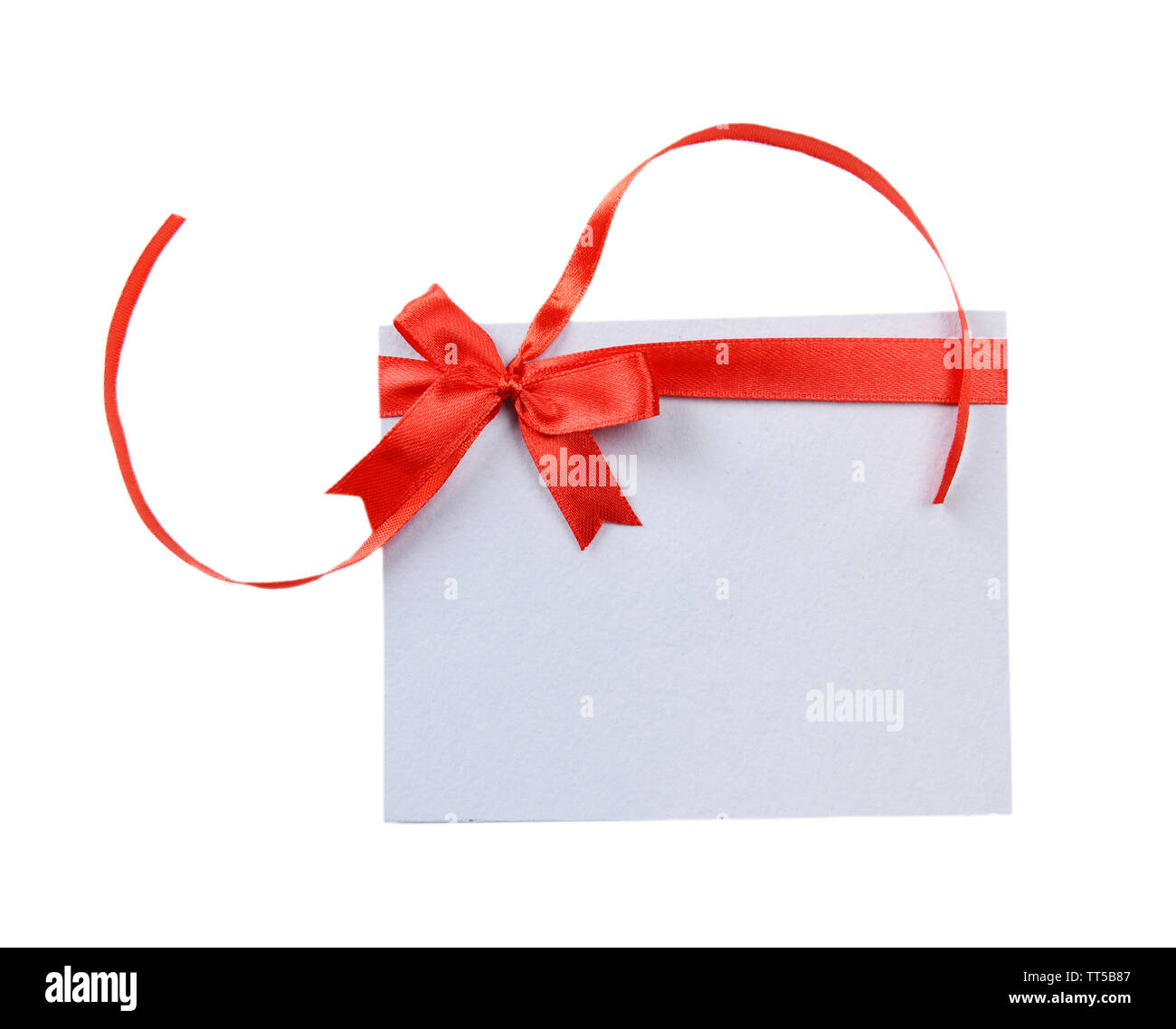 Shiny red ribbon with card isolated on white Stock Photo - Alamy