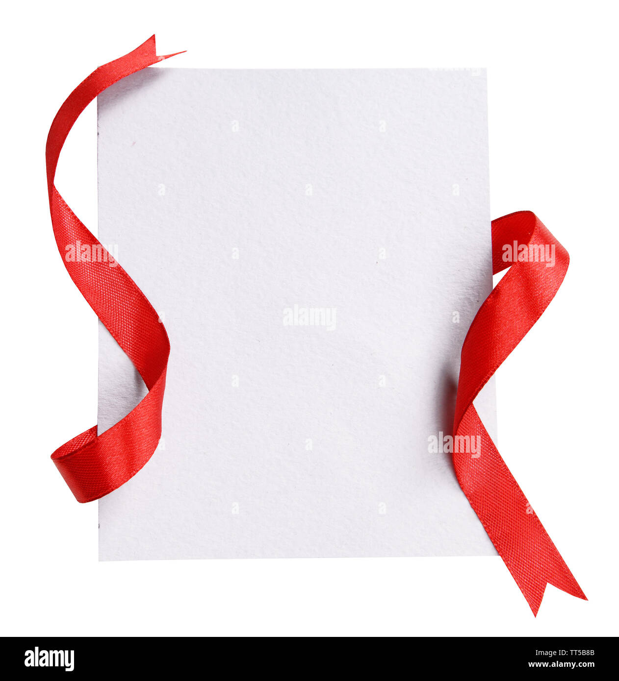 Shiny red ribbon with card isolated on white Stock Photo - Alamy