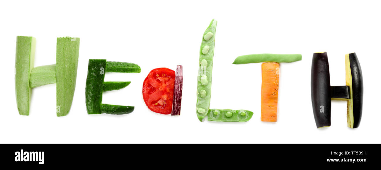 Healthy eating. Word Health made of vegetables, isolated on white Stock ...